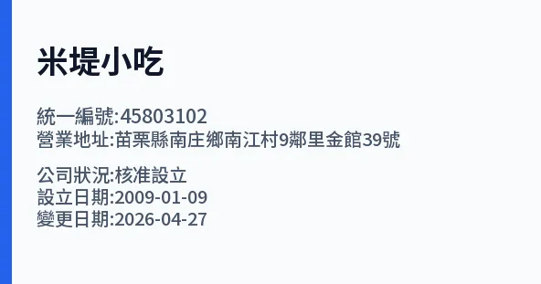 米堤小吃的照片-統編 45803102(苗栗縣) 公司登記資料與營業項目詳細圖表