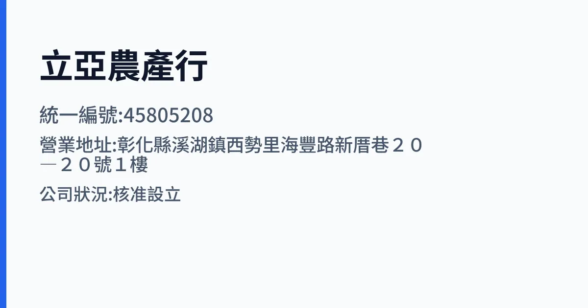 立亞農產行 - 統編 45805208(彰化縣) 公司登記資料與營業項目詳細圖表