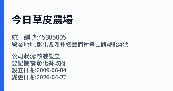 今日草皮農場的照片-統編 45805805(彰化縣) 公司登記資料與營業項目詳細圖表