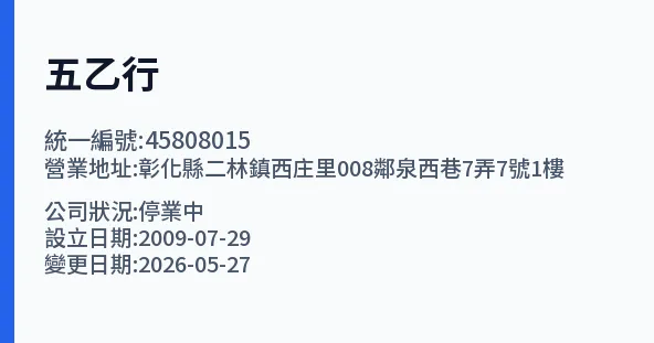 五乙行的照片-統編 45808015(彰化縣) 公司登記資料與營業項目詳細圖表