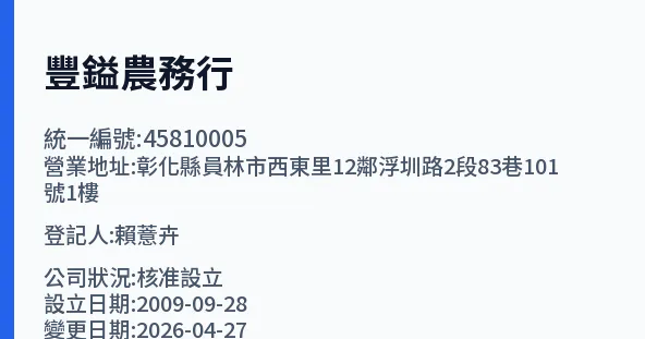豐鎰農務行的照片-統編 45810005(彰化縣) 公司登記資料與營業項目詳細圖表