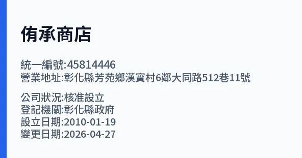 侑承商店的照片-統編 45814446(彰化縣) 公司登記資料與營業項目詳細圖表