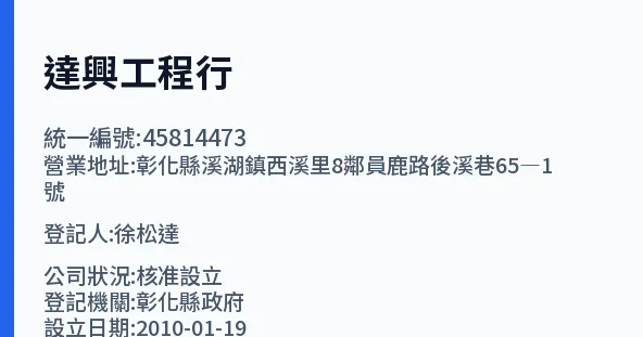 達興工程行的照片-統編 45814473(彰化縣) 公司登記資料與營業項目詳細圖表