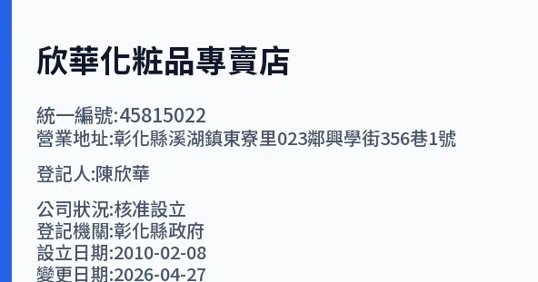 欣華化粧品專賣店的照片-統編 45815022(彰化縣) 公司登記資料與營業項目詳細圖表