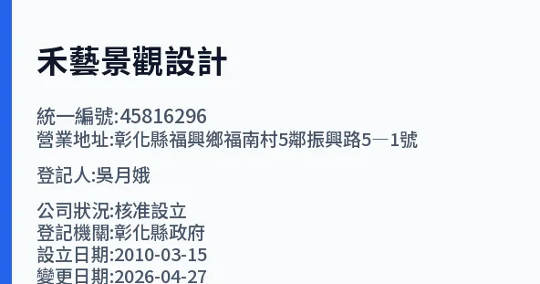 禾藝景觀設計的照片-統編 45816296(彰化縣) 公司登記資料與營業項目詳細圖表