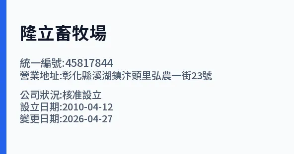 隆立畜牧場的照片-統編 45817844(彰化縣) 公司登記資料與營業項目詳細圖表