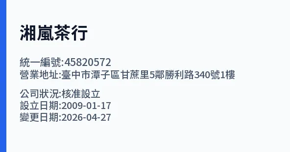 湘嵐茶行的照片-統編 45820572(臺中市) 公司登記資料與營業項目詳細圖表