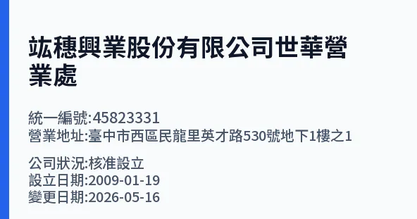 竑穗興業股份有限公司世華營業處的照片-統編 45823331(臺中市) 公司登記資料與營業項目詳細圖表