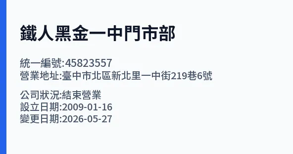 鐵人黑金一中門市部的照片-統編 45823557(臺中市) 公司登記資料與營業項目詳細圖表