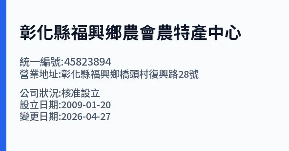 彰化縣福興鄉農會農特產中心的照片-統編 45823894(彰化縣) 公司登記資料與營業項目詳細圖表