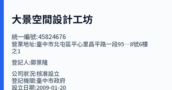 大景空間設計工坊的照片-統編 45824676(臺中市) 公司登記資料與營業項目詳細圖表