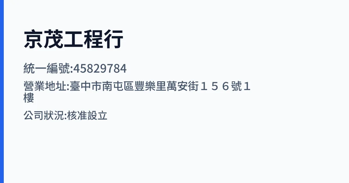 京茂工程行 - 統編 45829784(臺中市) 公司登記資料與營業項目詳細圖表