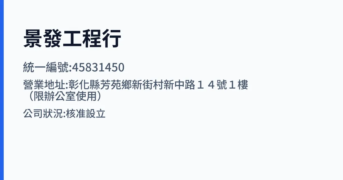 景發工程行 - 統編 45831450(彰化縣) 公司登記資料與營業項目詳細圖表