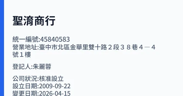 聖淯商行的照片-統編 45840583(臺中市) 公司登記資料與營業項目詳細圖表