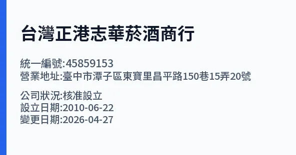 台灣正港志華菸酒商行的照片-統編 45859153(臺中市) 公司登記資料與營業項目詳細圖表