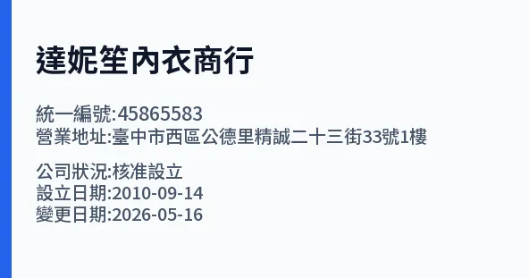 達妮笙內衣商行的照片-統編 45865583(臺中市) 公司登記資料與營業項目詳細圖表