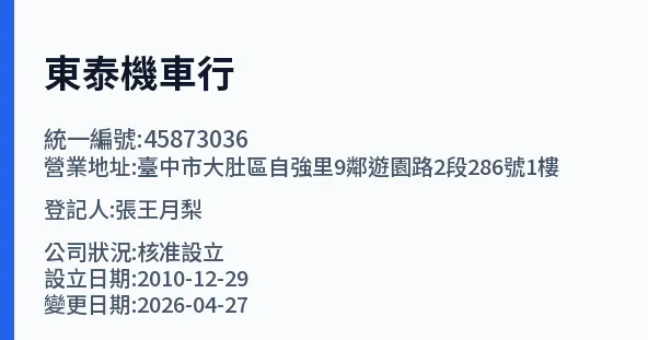 東泰機車行的照片-統編 45873036(臺中市) 公司登記資料與營業項目詳細圖表