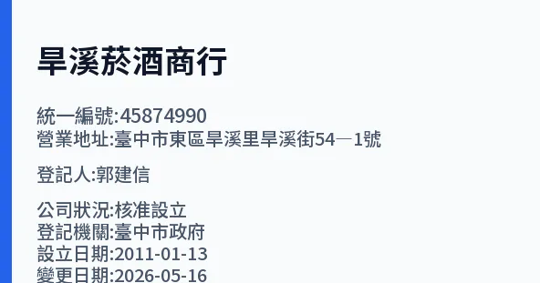 旱溪菸酒商行的照片-統編 45874990(臺中市) 公司登記資料與營業項目詳細圖表