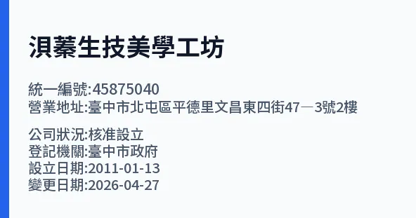浿蓁生技美學工坊的照片-統編 45875040(臺中市) 公司登記資料與營業項目詳細圖表
