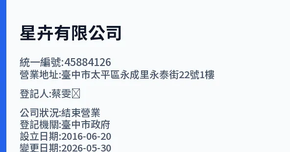 星卉有限公司的照片-統編 45884126(臺中市) 公司登記資料與營業項目詳細圖表