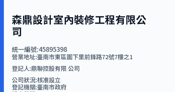 森鼎設計室內裝修工程有限公司的照片-統編 45895398(臺南市) 公司登記資料與營業項目詳細圖表