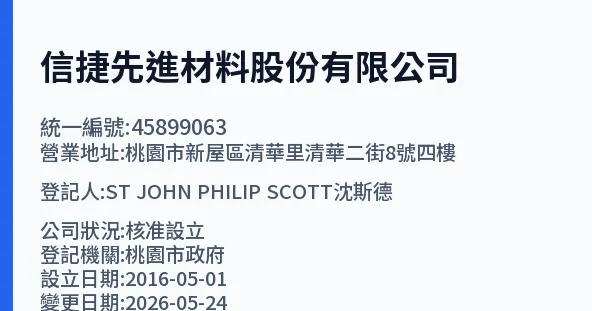 信捷先進材料股份有限公司的照片-統編 45899063(桃園市) 公司登記資料與營業項目詳細圖表