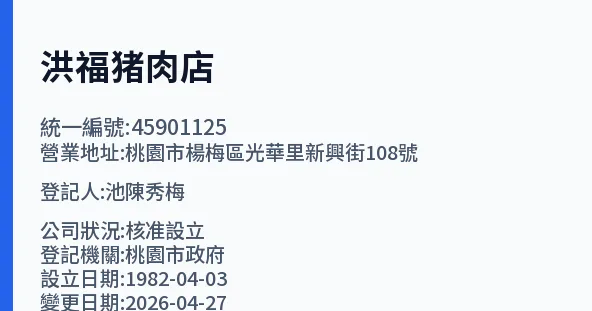 洪福猪肉店的照片-統編 45901125(桃園市) 公司登記資料與營業項目詳細圖表