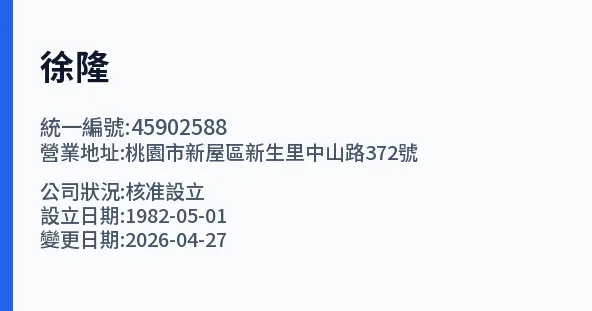 徐隆的照片-統編 45902588(桃園市) 公司登記資料與營業項目詳細圖表