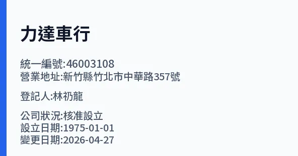 力達車行的照片-統編 46003108(新竹縣) 公司登記資料與營業項目詳細圖表