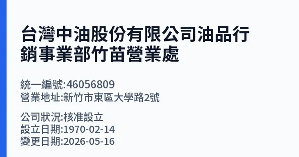台灣中油股份有限公司油品行銷事業部竹苗營業處的照片-統編 46056809(新竹市) 公司登記資料與營業項目詳細圖表