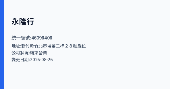 永隆行的照片-統編 46098408(新竹縣) 公司登記資料與營業項目詳細圖表