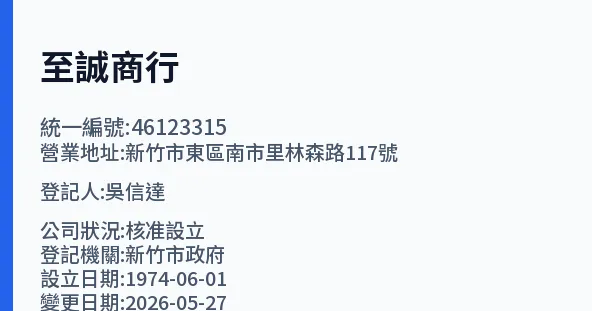 至誠商行的照片-統編 46123315(新竹市) 公司登記資料與營業項目詳細圖表