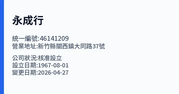永成行的照片-統編 46141209(新竹縣) 公司登記資料與營業項目詳細圖表