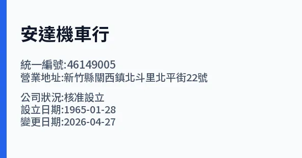 安達機車行的照片-統編 46149005(新竹縣) 公司登記資料與營業項目詳細圖表
