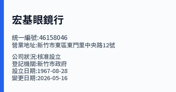 宏基眼鏡行的照片-統編 46158046(新竹市) 公司登記資料與營業項目詳細圖表