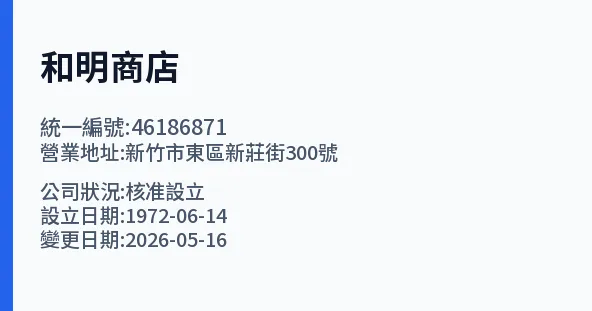 和明商店的照片-統編 46186871(新竹市) 公司登記資料與營業項目詳細圖表