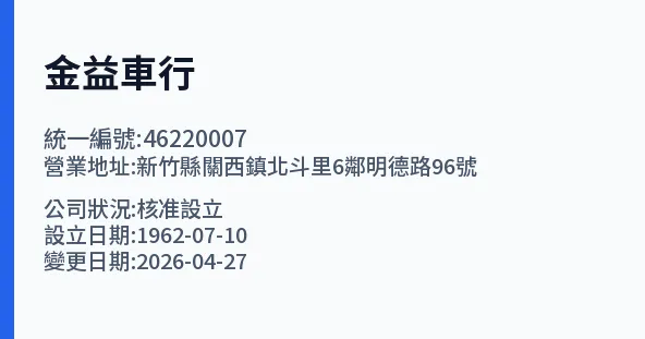 金益車行的照片-統編 46220007(新竹縣) 公司登記資料與營業項目詳細圖表