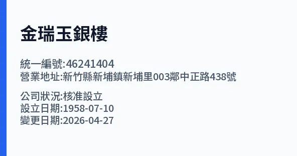 金瑞玉銀樓的照片-統編 46241404(新竹縣) 公司登記資料與營業項目詳細圖表