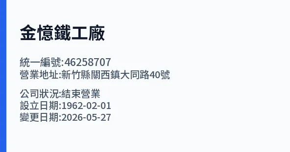 金憶鐵工廠的照片-統編 46258707(新竹縣) 公司登記資料與營業項目詳細圖表
