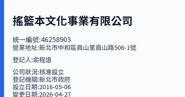 搖籃本文化事業有限公司的照片-統編 46258903(新北市) 公司登記資料與營業項目詳細圖表