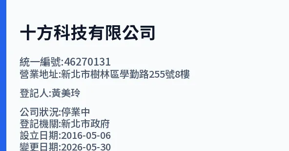 十方科技有限公司的照片-統編 46270131(新北市) 公司登記資料與營業項目詳細圖表