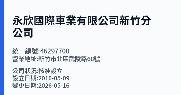 永欣國際車業有限公司新竹分公司的照片-統編 46297700(新竹市) 公司登記資料與營業項目詳細圖表