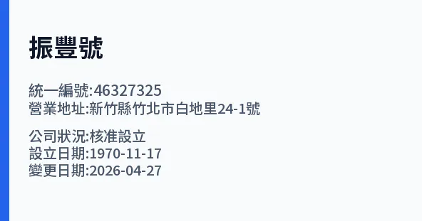 振豐號的照片-統編 46327325(新竹縣) 公司登記資料與營業項目詳細圖表