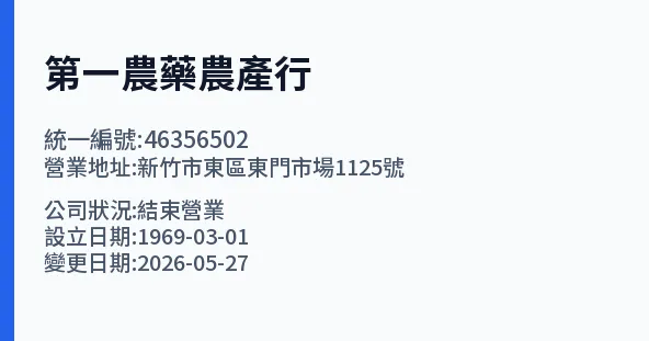 第一農藥農產行的照片-統編 46356502(新竹市) 公司登記資料與營業項目詳細圖表