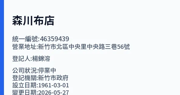森川布店的照片-統編 46359439(新竹市) 公司登記資料與營業項目詳細圖表