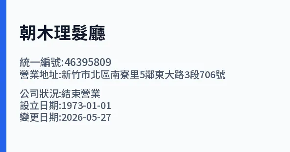朝木理髮廳的照片-統編 46395809(新竹市) 公司登記資料與營業項目詳細圖表