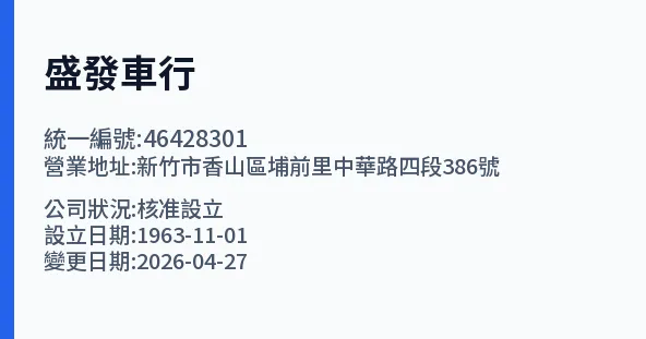 盛發車行的照片-統編 46428301(新竹市) 公司登記資料與營業項目詳細圖表