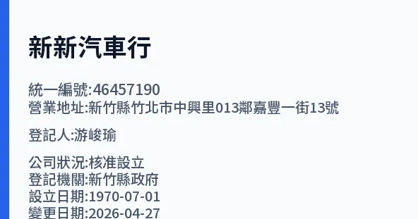 新新汽車行的照片-統編 46457190(新竹縣) 公司登記資料與營業項目詳細圖表