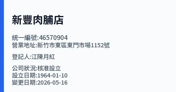 新豐肉脯店的照片-統編 46570904(新竹市) 公司登記資料與營業項目詳細圖表