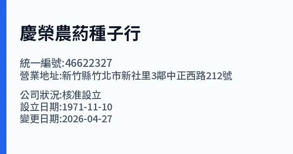 慶榮農葯種子行的照片-統編 46622327(新竹縣) 公司登記資料與營業項目詳細圖表